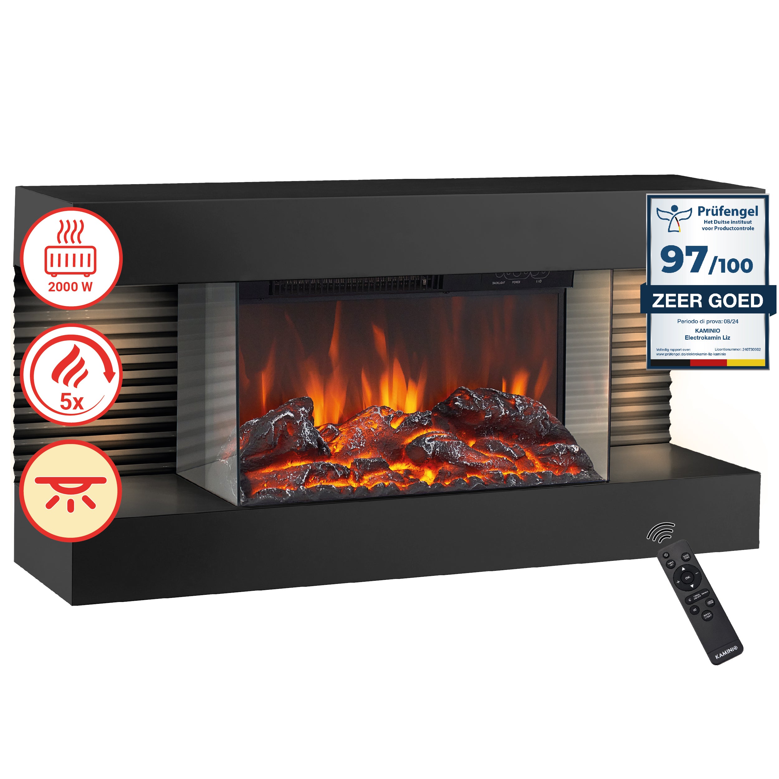 Elektrische haard LIZ - Elektrische wandhaard met verwarming, 3D-vlame ...