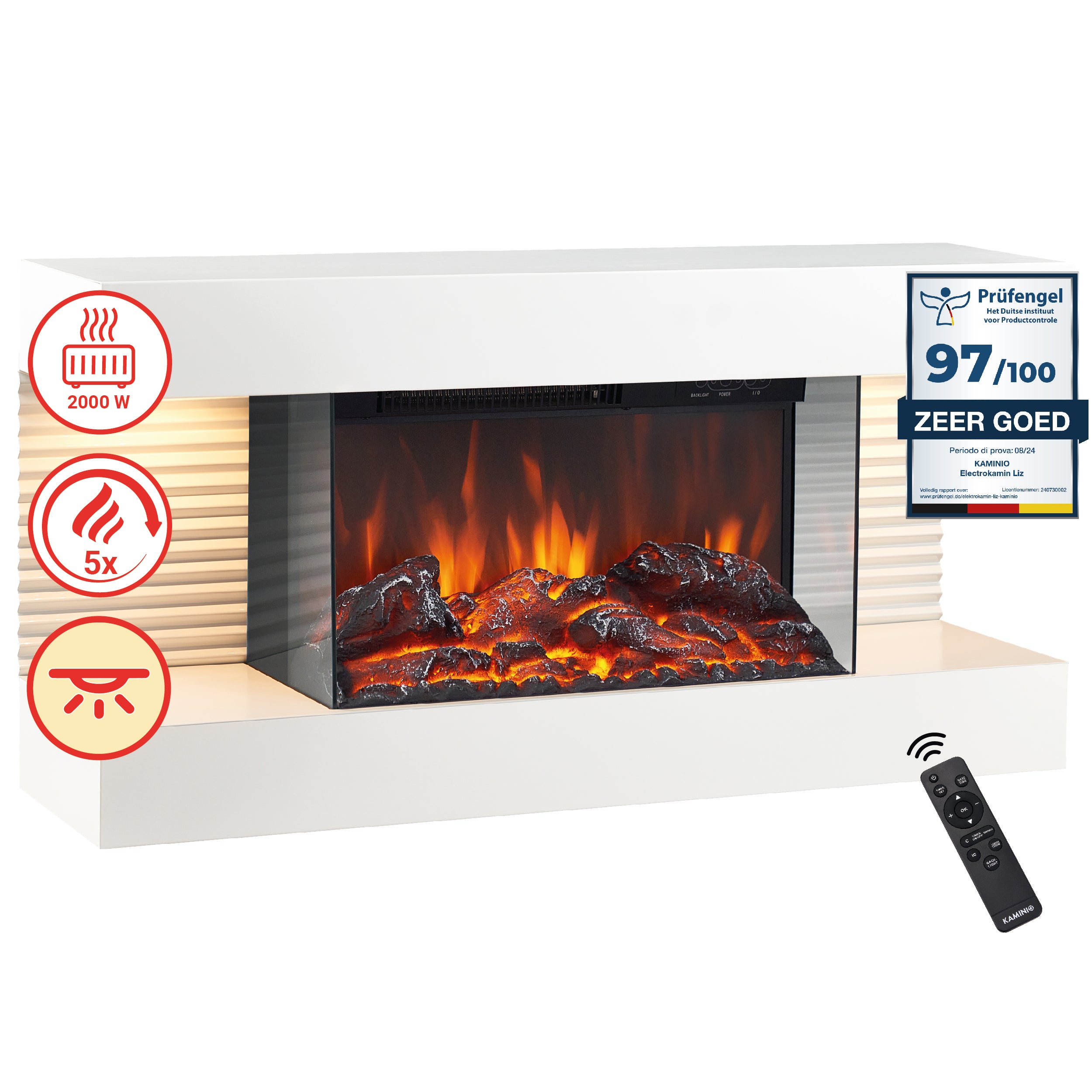 Elektrische haard LIZ - Elektrische wandhaard met verwarming, 3D-vlame ...